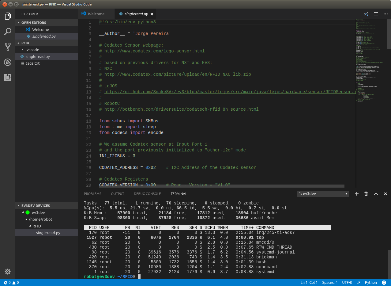 Visual Studio Code and ev3dev – O Falcão